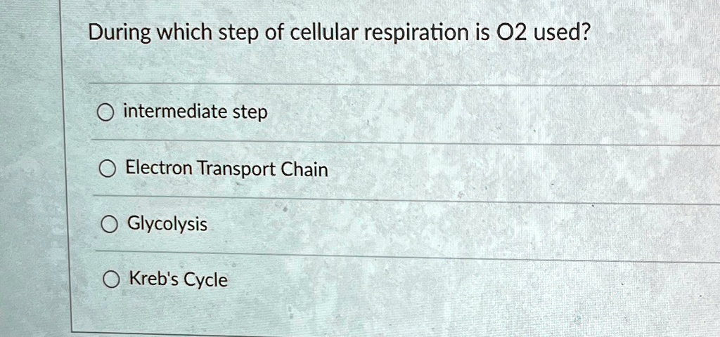 during which step of cellular respiration is o2 used intermediate step ...