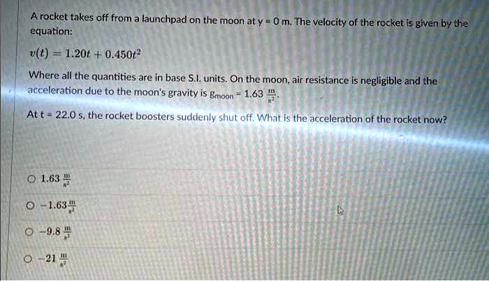 A rocket takes off from a launchpad on the moon at y = 0 m. The ...