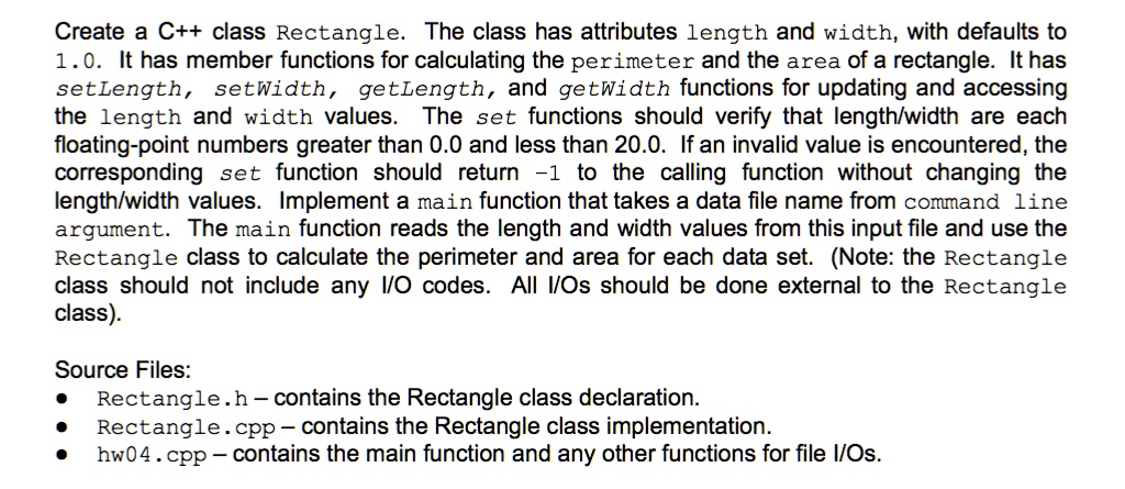 in c create a c class rectangle the class has attributes length and ...