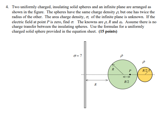 SOLVED: 4. Two uniformly charged, insulating solid spheres and an infinite plane are arranged as ...