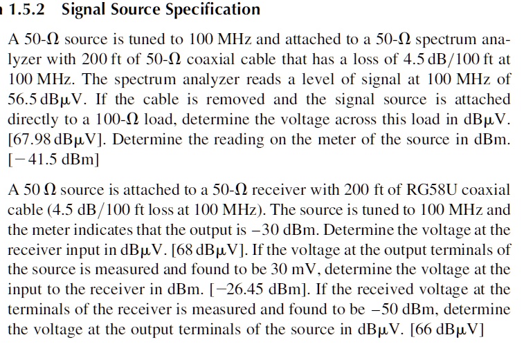 152 signal source specification a 50 0 source is tuned to 100 mhz and ...