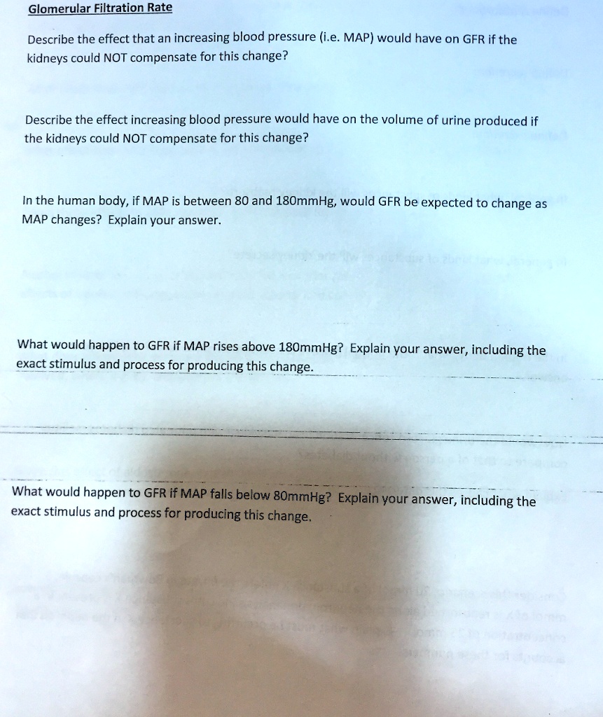 SOLVED: Glomerular Filtration Rate Describe the effect that an ...