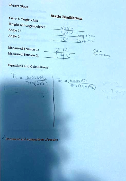 report sheet case 1 traffic light static equilibrium weight of hanging ...