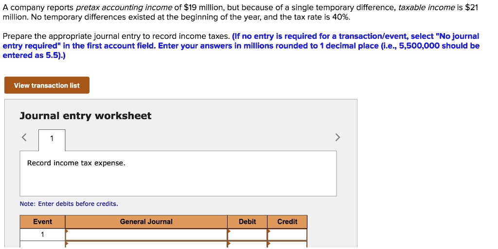 A company reports pretax accounting income of 19 million, but because ...
