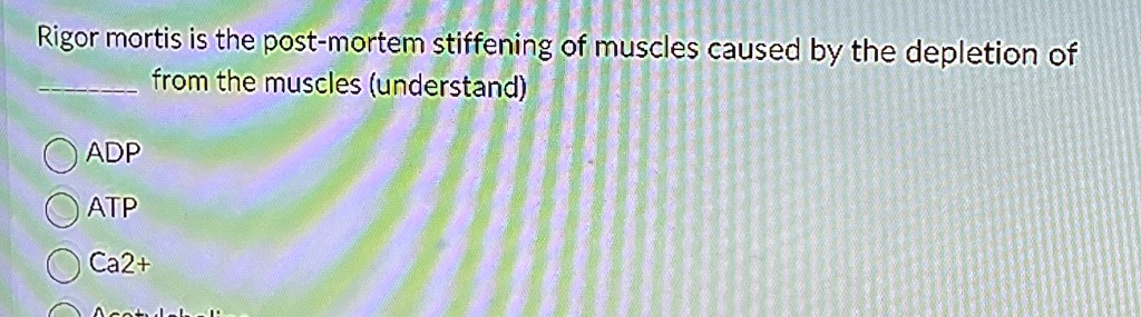 Rigor mortis is the post-mortem stiffening of muscles caused by the ...