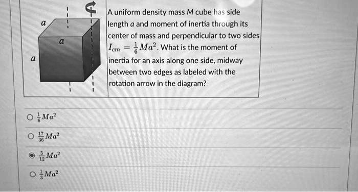 SOLVED: A uniform density mass M cube has side length a and moment of ...