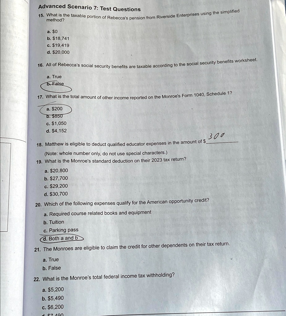 advanced scenario 7 matthew and rebecca monroe directions using the tax ...
