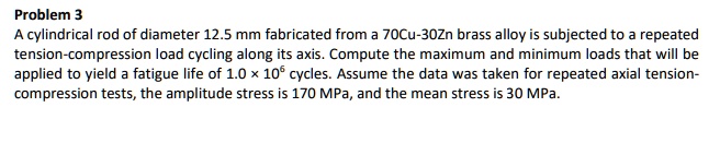 Problem 3 A cylindrical rod of diameter 12.5 mm fabricated from a 70Cu ...