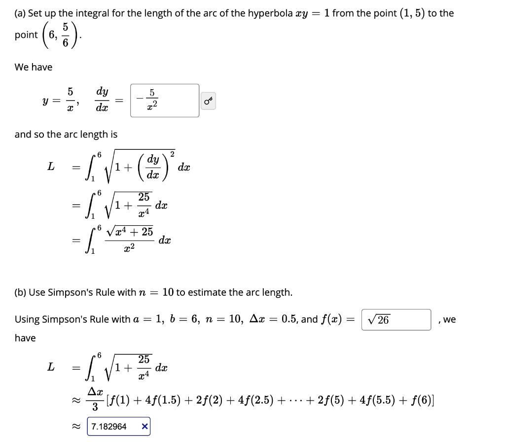 (a) Set up the integral for the length of the arc of the hyperbola z ...