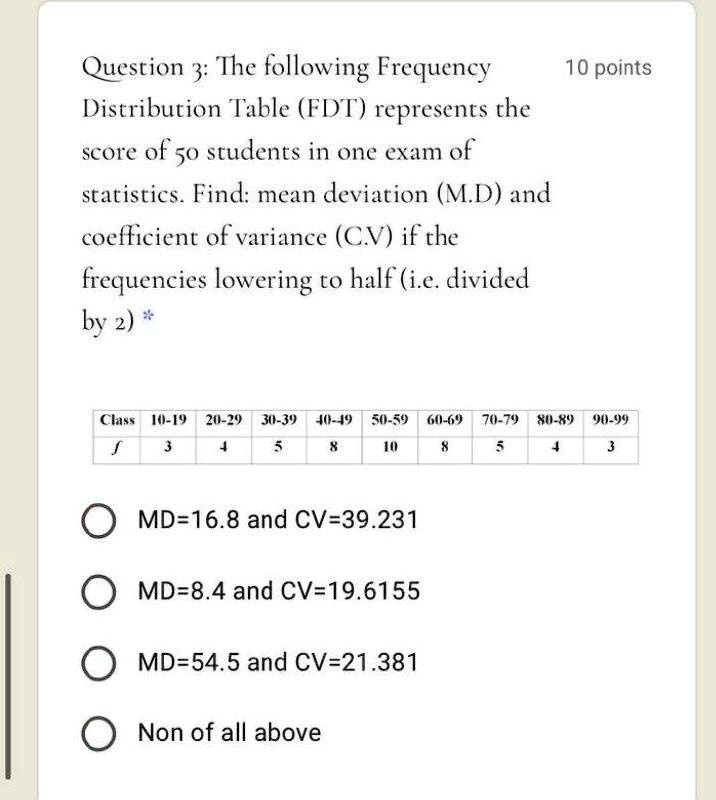 SOLVED: Question 3: The following Frequency 10 points Distribution ...