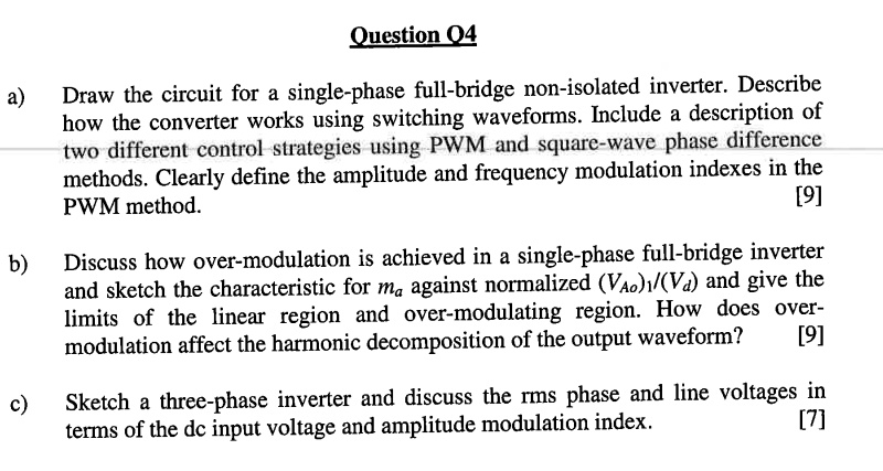 Question Q4 a) Draw the circuit for a single-phase full-bridge non ...