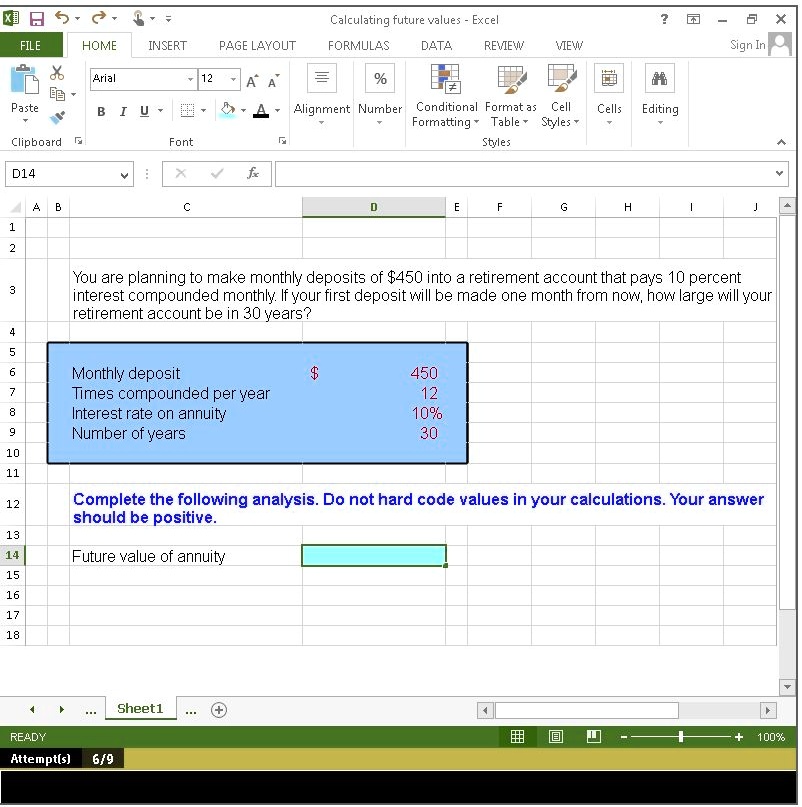 Solved Calculating Future Values Excel File Home Insert Page Layout Formulas Data Review View 
