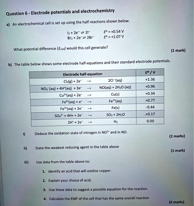 question 6 electrode potentials and electrochemistry electrochemical ...
