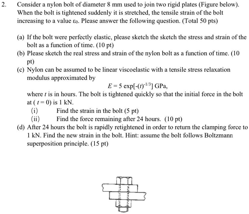 2. Consider a nylon bolt of diameter 8 mm used to join two rigid plates ...