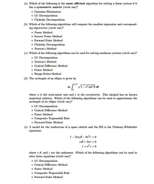 (a) Which of the following is the most efficient algorithm for solving ...