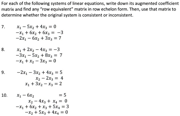 for each of the following systems of linear equations write down its ...