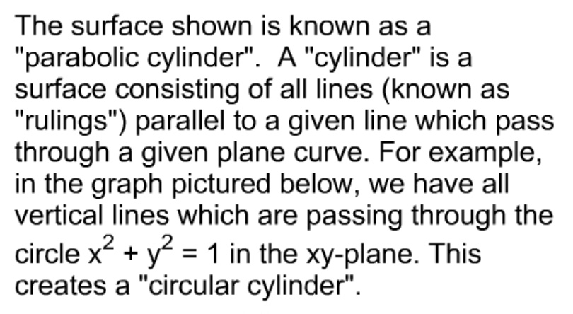 SOLVED: The surface shown is known as a 'parabolic cylinder". A ...