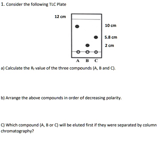 SOLVED: Consider the following TLC Plate 12 cm 10 cm 5.8 cm 2 cm a) Calculate the R; value of ...
