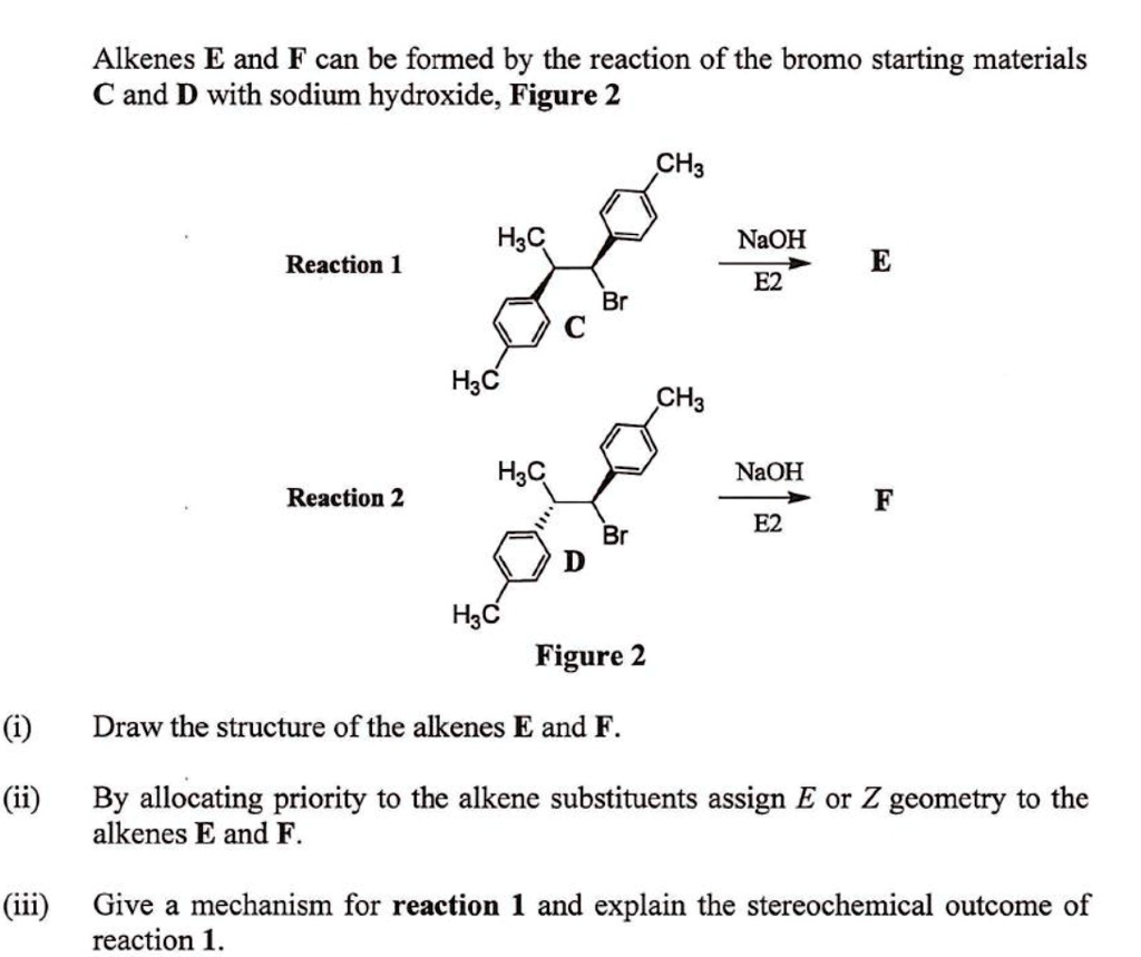 Alkenes E and F can be formed by the reaction of the bromo starting ...
