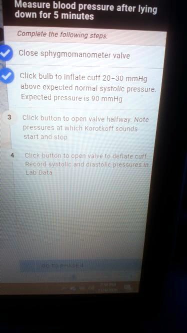 measure blood pressure after lying down for 5 minutes complete the ...