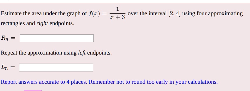 SOLVED: Estimate the area under the graph of f(x) rectangles and right endpoints. over the ...