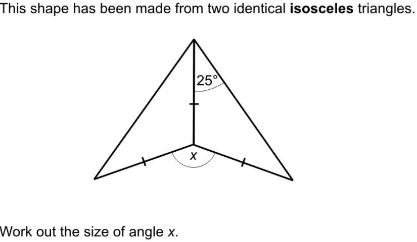 SOLVED: 'This shape has been made from two identical isosceles triangles work out the size of ...