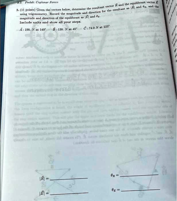 25 Prelab Coplanar Forces 3 11 Points Given The Vectors Below Determine The Resultant Vector R