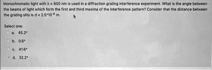 Monochromatic Light With λ 600 Nm Is Used In A Diffraction Grating Interference Experiment