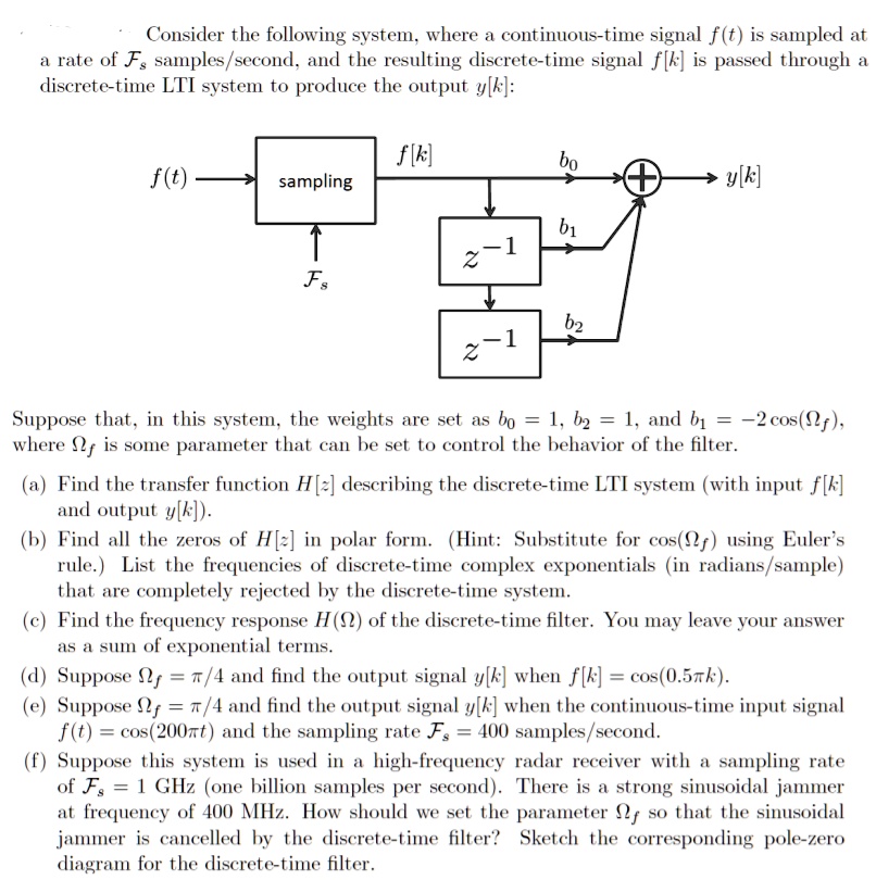 SOLVED: Consider the following system, where a continuous-time signal f(t) is sampled at a rate ...