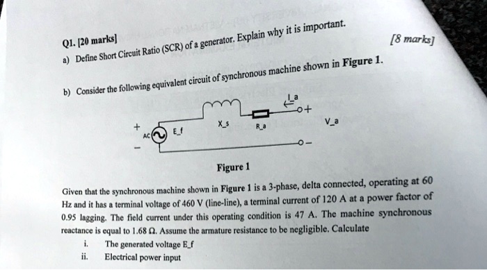 SOLVED: a) Define Short Circuit Ratio (SCR) of a generator. Explain why it is important. Q1. [20 ...