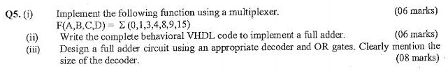Solved Implement The Following Function Using A Multiplexer 06 Marks 4630