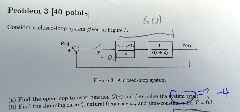 Problem 3 [40 points] Consider a closed-loop system given in Figure 3. G(s) R(s)+1 - e^-τ sτ= 0 ...