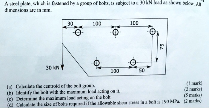 A steel plate, which is fastened by a group of bolts, is subject to a ...