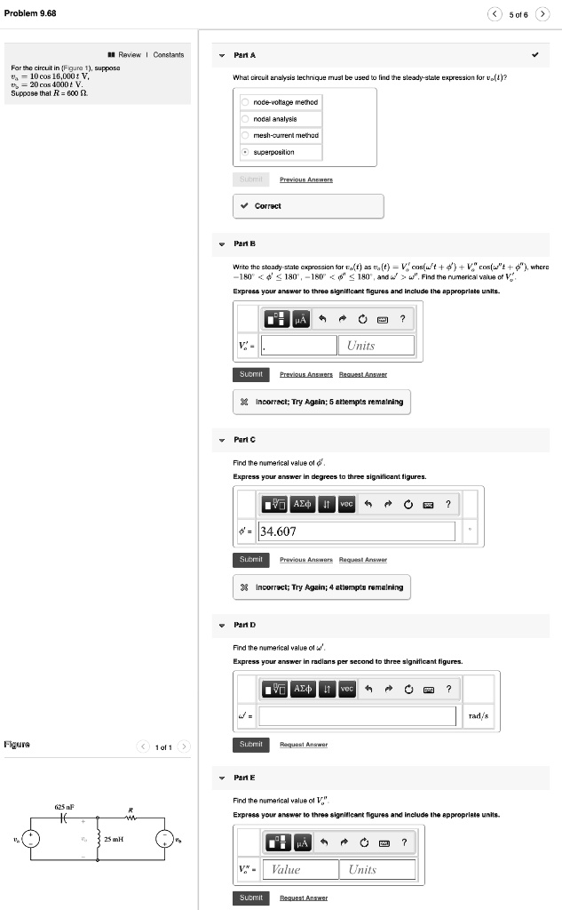 Problem 9.68 Review of Constants For the circuit in (Figure 1), suppose ...