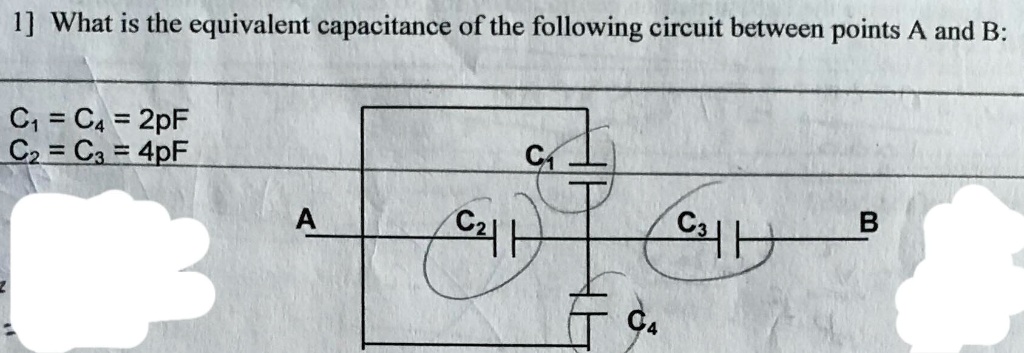 SOLVED: What is the equivalent capacitance of the following circuit between points A and B? C1 ...