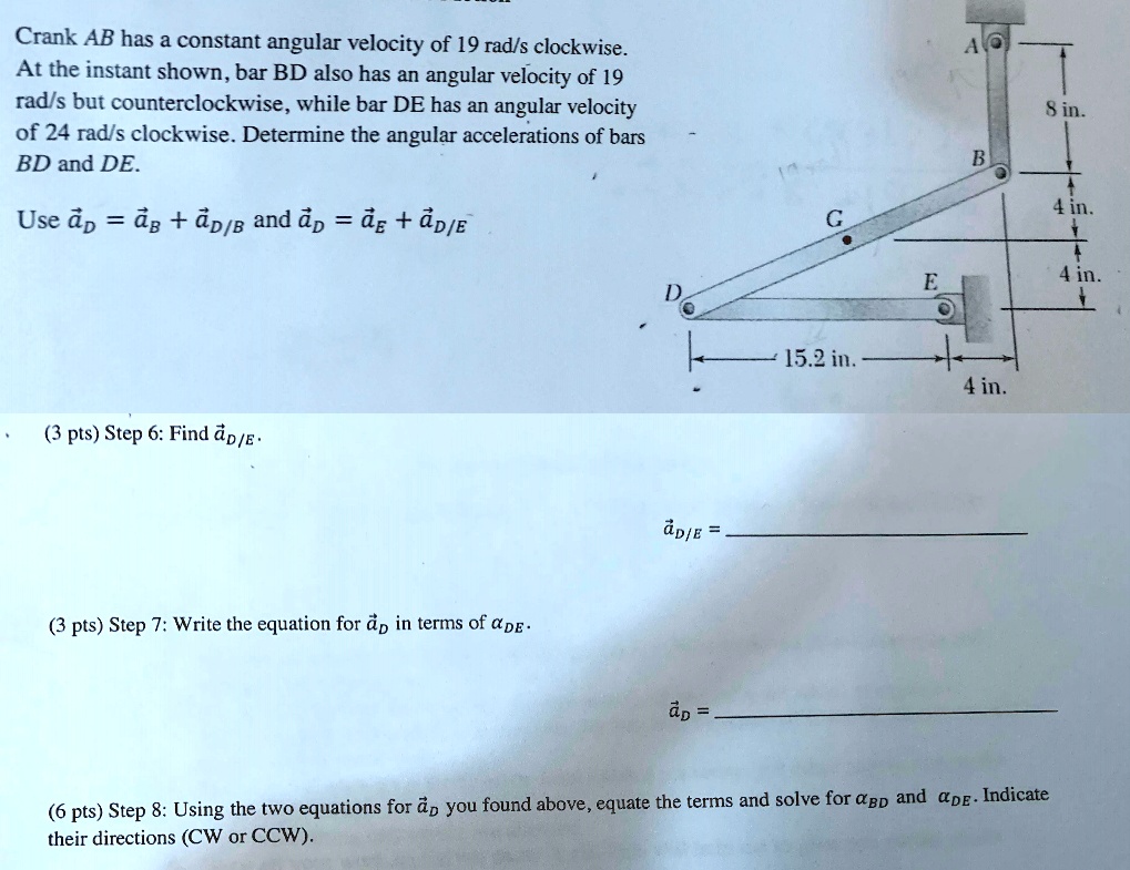 Solved Crank Ab Has A Constant Angular Velocity Of 19 Rad S Clockwise At The Instant Shown Bar