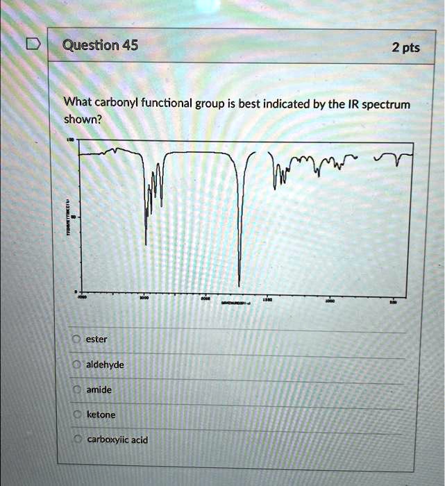 SOLVED: What carbonyl functional group is best indicated by the IR ...