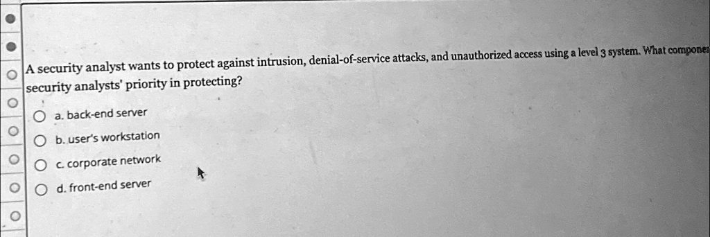 SOLVED: A security analyst wants to protect against intrusion, denial-of-service attacks, and ...
