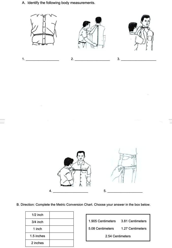 A. Identify the following body measurements. 2. 5. 3. B. Direction ...