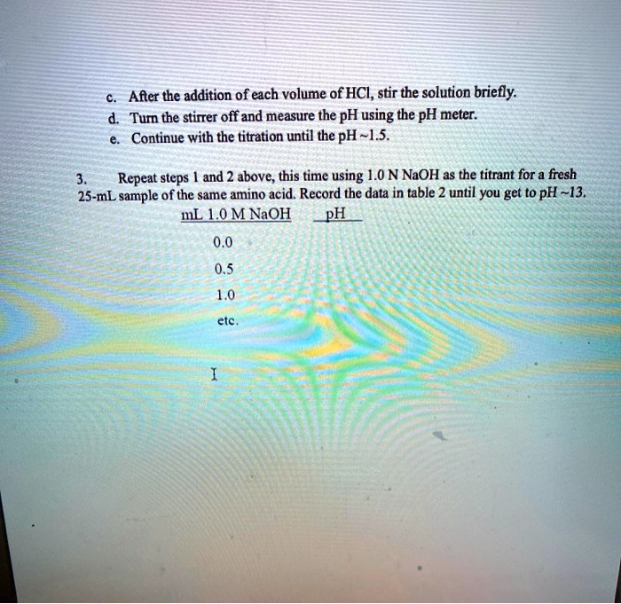 SOLVED: After the addition of each volume of HCI, stir the solution ...