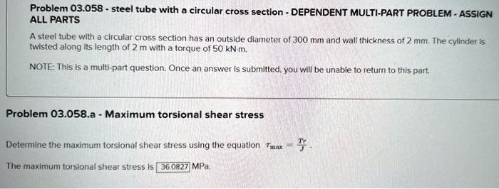 SOLVED: Texts: Problem 03.058 - Steel tube with a circular cross section - DEPENDENT MULTI-PART ...