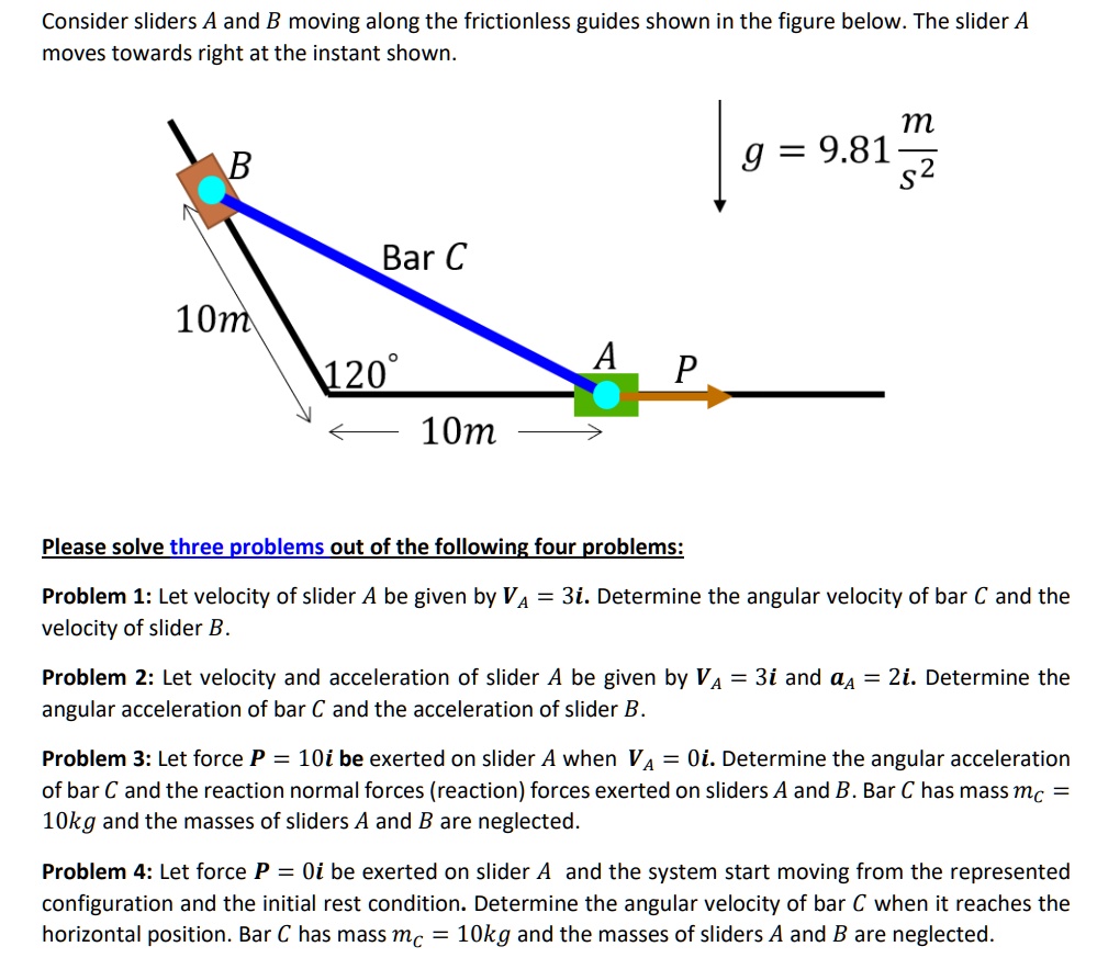 Consider sliders A and B moving along the frictionless guides shown in the figure below. The ...