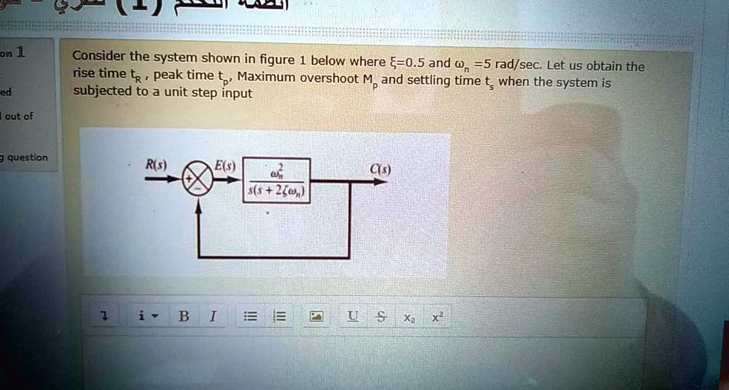 SOLVED: Consider the system shown in Figure 1 below where Î¶ = 0.5 and Ï‰n = 5 rad/sec. Let us ...