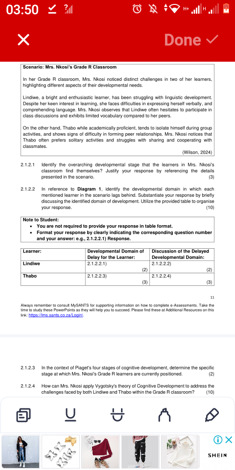 SOLVED: 03:50 ? Done Scenario: Mrs. Nkosi's Grade R Classroom In her ...