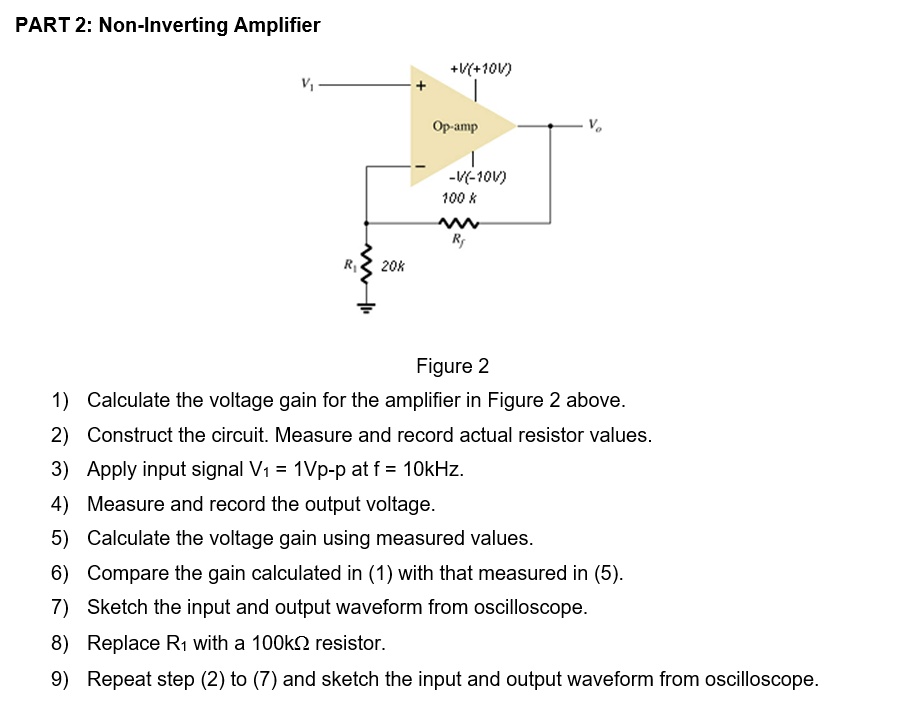 SOLVED: PART 2: Non-Inverting Amplifier +V (+10V) Op-Amp -V (-10V) 100 ...