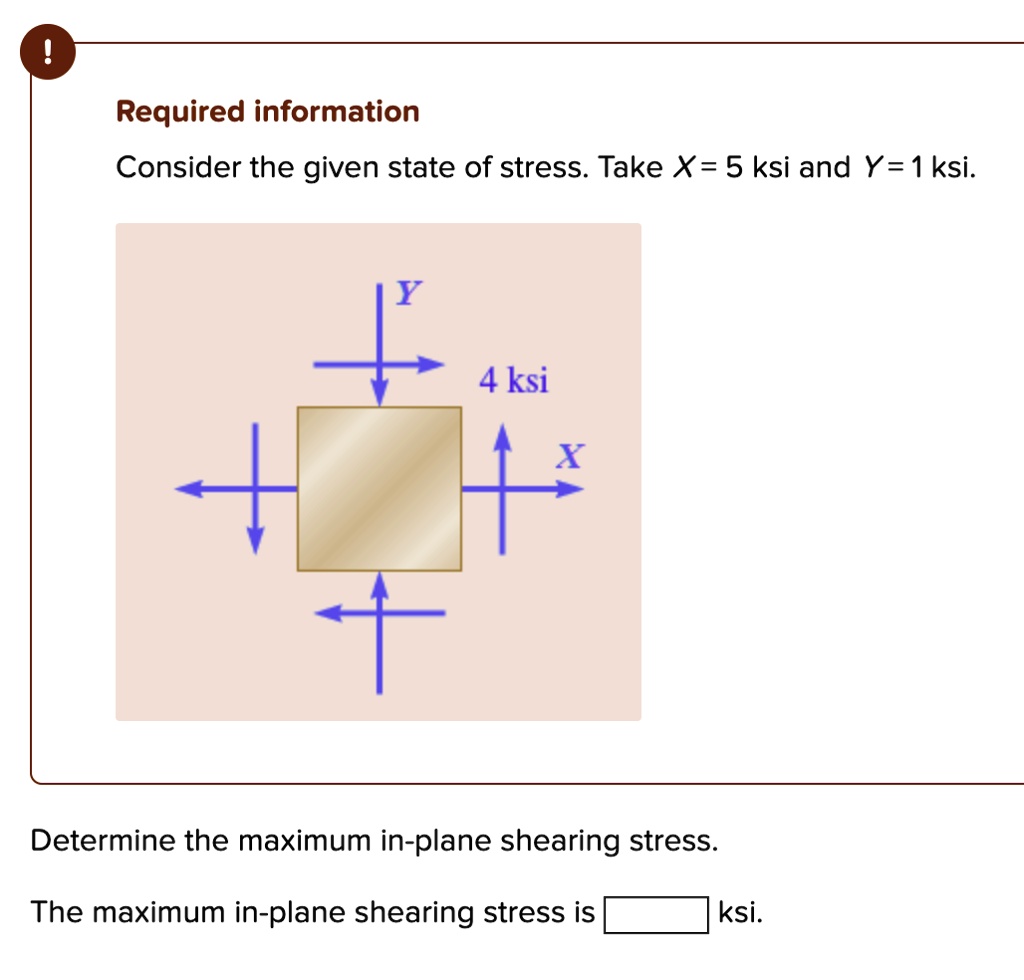 Required information Consider the given state of stress. Take X = 5 ksi ...