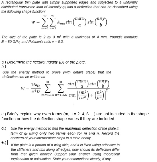 SOLVED: A rectangular thin plate with simply supported edges and ...