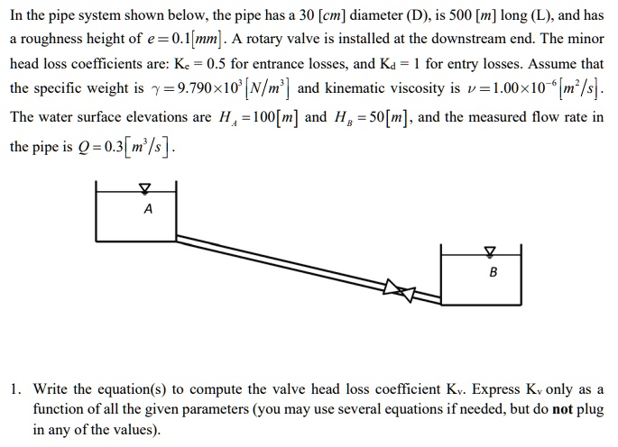 SOLVED: In the pipe system shown below, the pipe has a 30 [cm] diameter ...