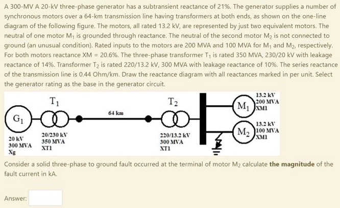 a 300 mv a 20 kv three phase generator has a subtransient reactance of 21the generator supplies ...