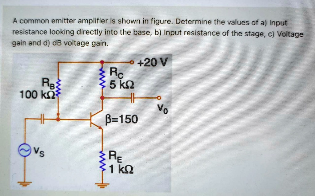 SOLVED: A common emitter amplifier is shown in figure. Determine the ...